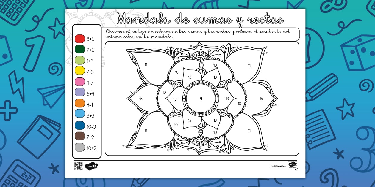 Ficha de actividad: Mandala de sumas y restas - Twinkl
