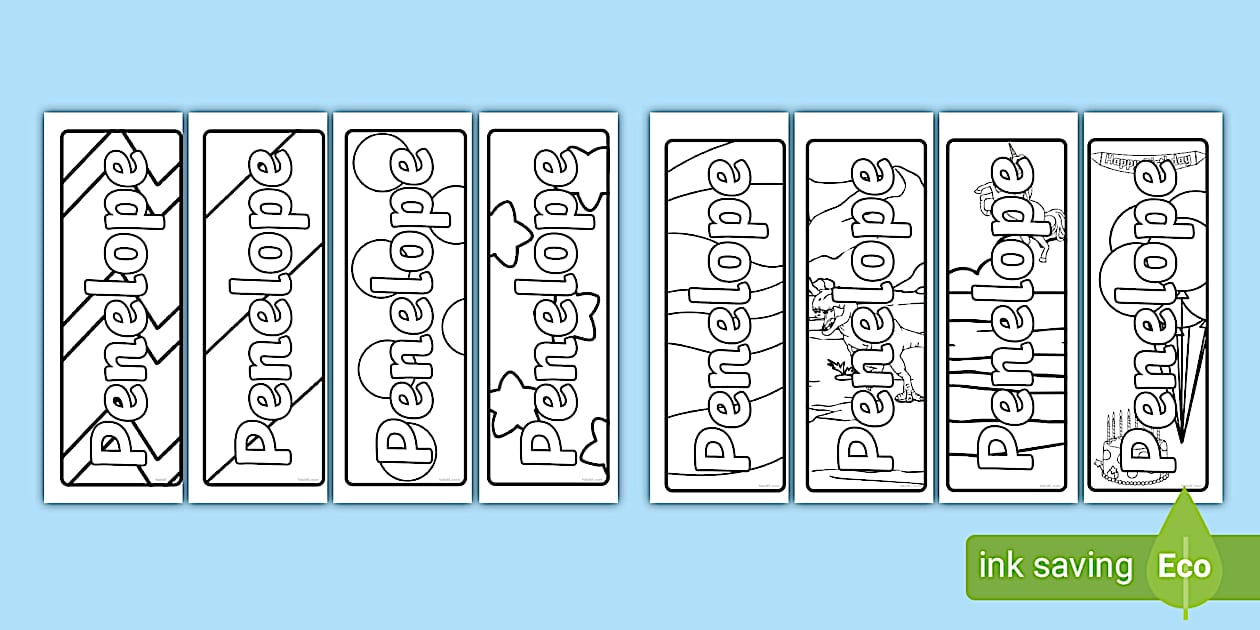Penelope Name Simple Colouring Bookmarks (teacher made)