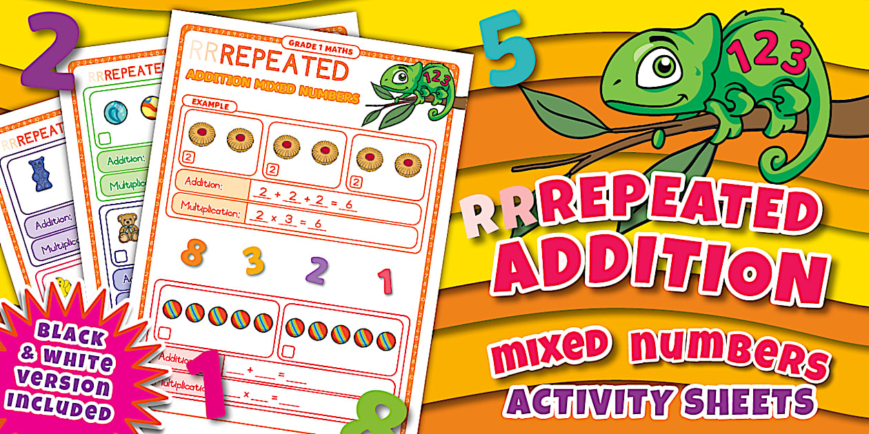 Grade 1 Maths -Worksheet: Repeated Addition Mixed Numbers