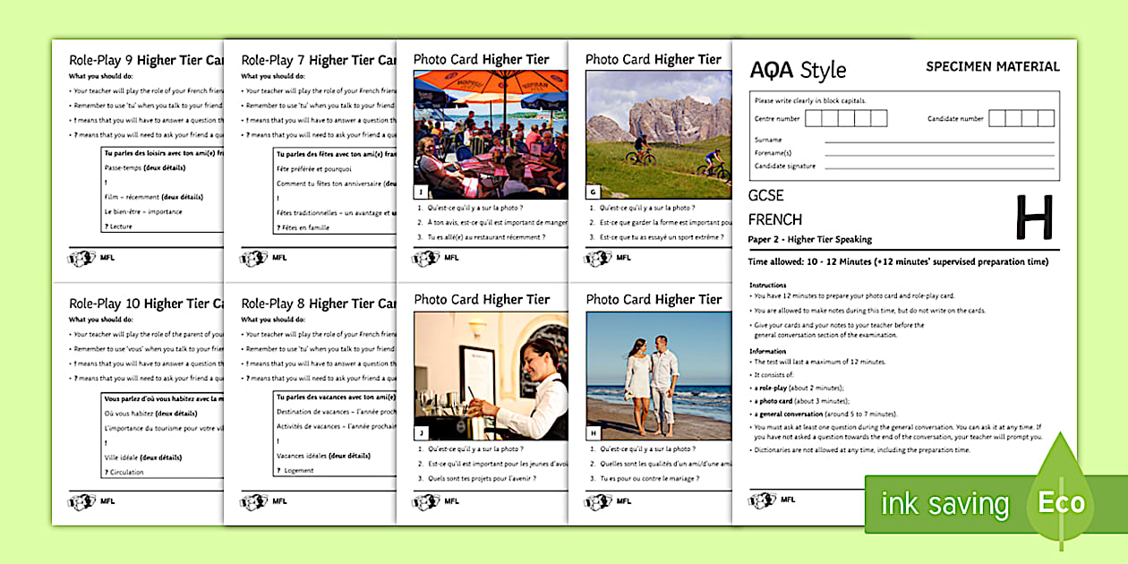 AQA Style French GCSE Speaking Specimen Paper 2: Higher