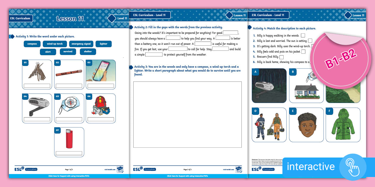 ESL Curriculum Level 11, Lesson 11 Activity Sheet - Twinkl