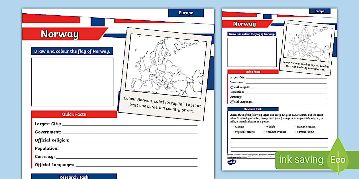 KS2 Norway Research Activity - Twinkl - Geography - Twinkl