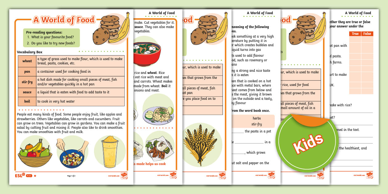 ESL A World of Food Differentiated Reading Comprehension [Kids]