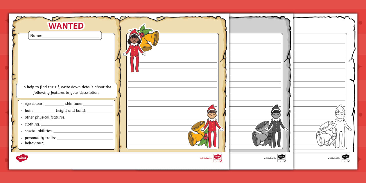 Wanted! Elf Description Writing Template (teacher made)
