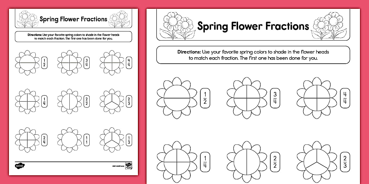 Second Grade Flower Fractions Worksheet (teacher made)