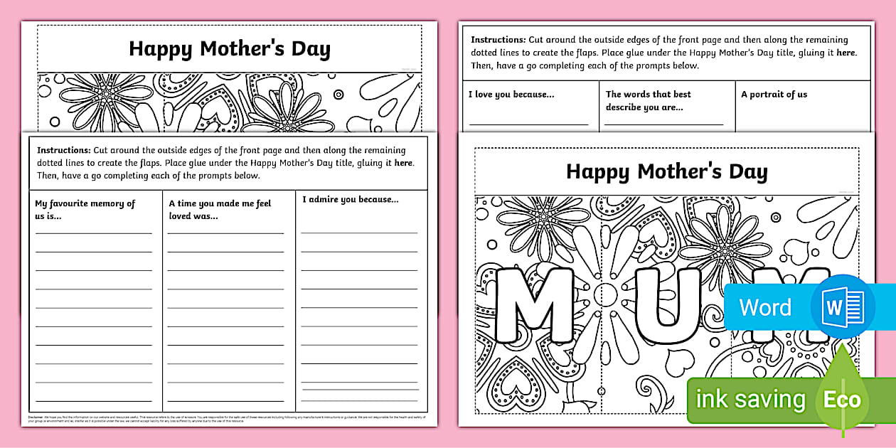 My Mum: Mother's Day Editable Flapbook (teacher made)