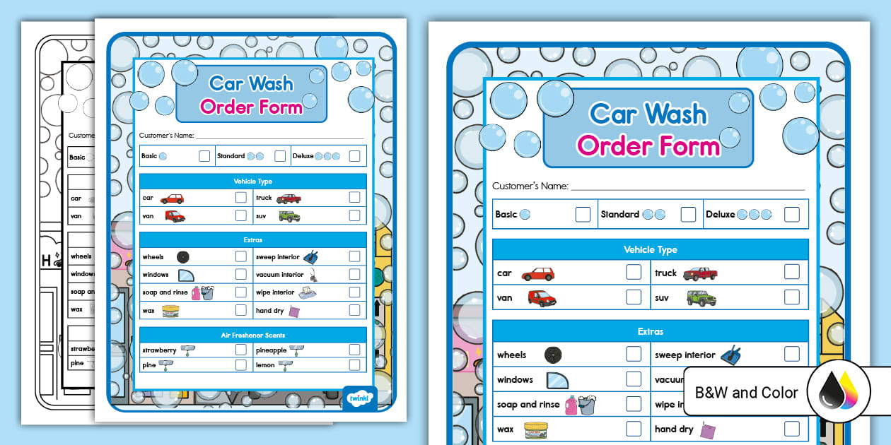 Car Wash Dramatic Play Order Form (teacher made) - Twinkl