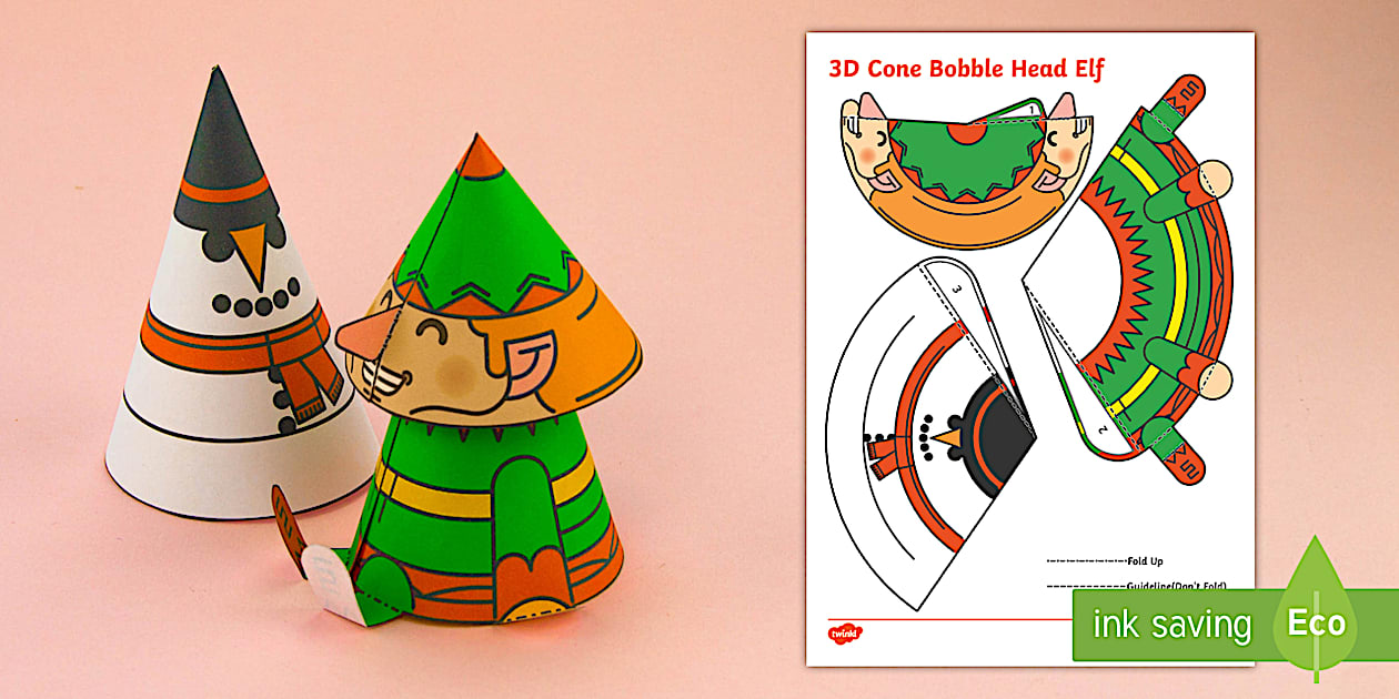 Simple 3D Cone Elf Bobble-Head Christmas Paper Craft