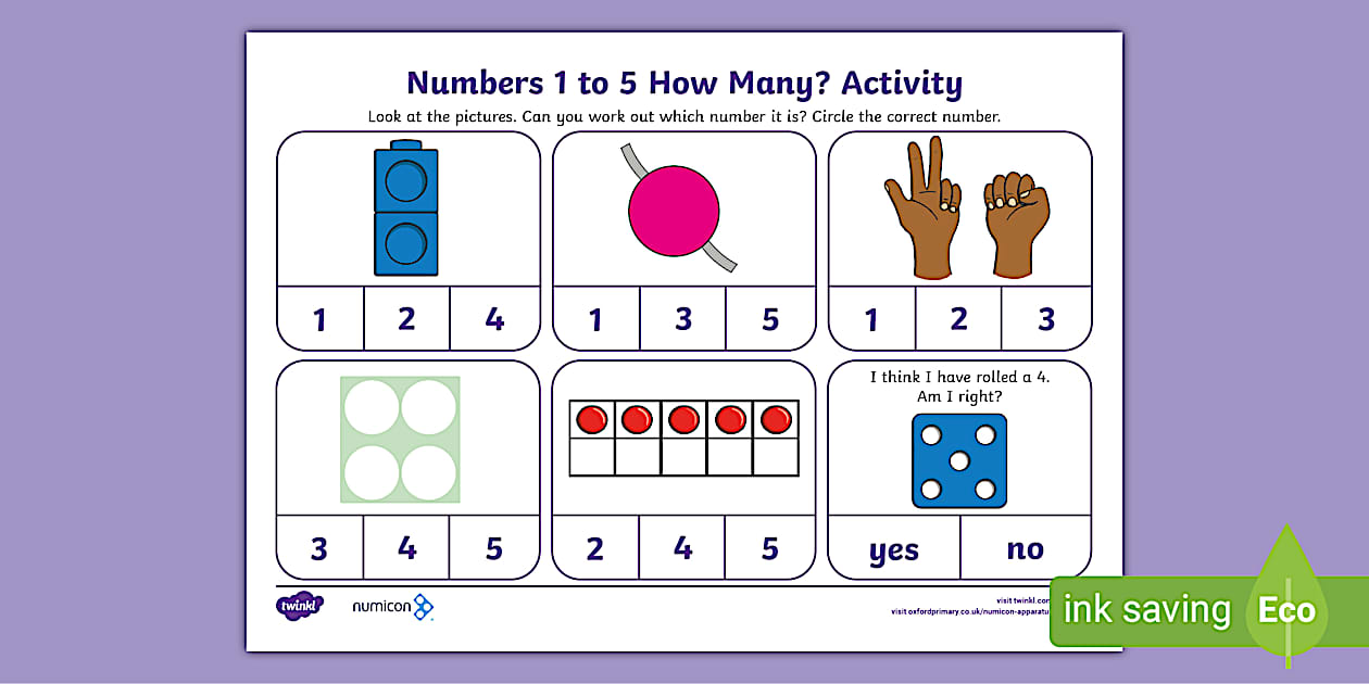 👉 Numbers 1 to 5 How Many? Activity (teacher made)