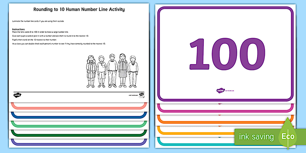 Rounding to 10 Human Number Line Activity - Twinkl