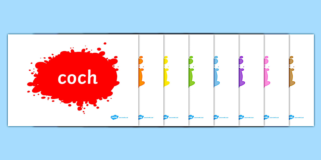 Colour Words on Splats Welsh (teacher made) - Twinkl
