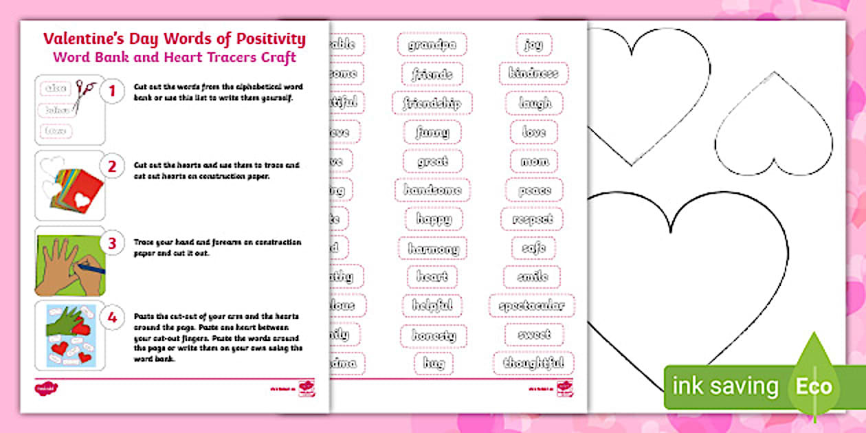 Valentine's Day Words of Positivity: Word Bank and Heart Tracers Craft