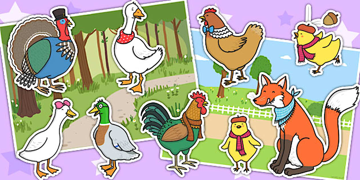 Black and White Chicken Licken Story Cut Outs (teacher made)