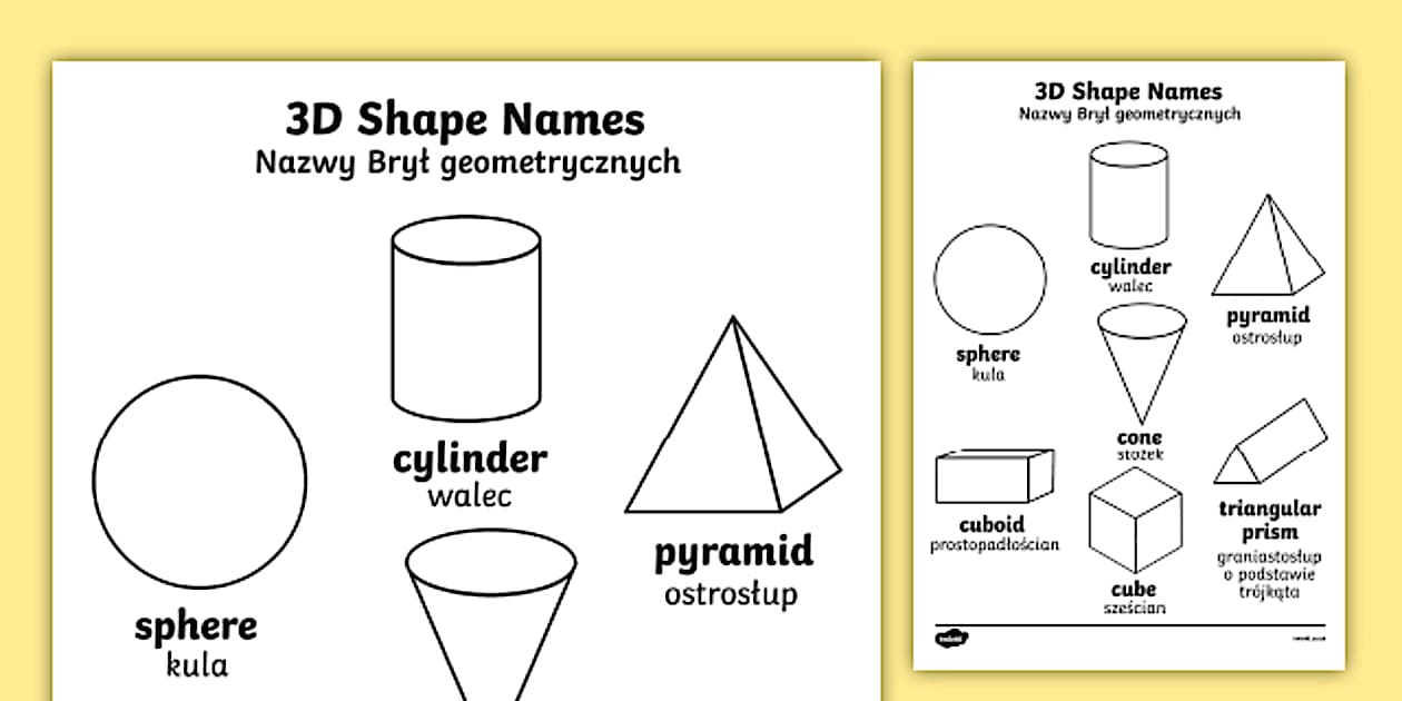 3D Shapes Words Colouring Sheets Polish Translation - 3D Shapes Words