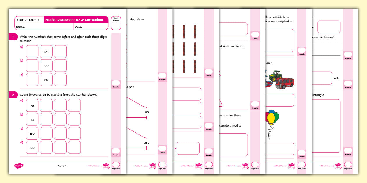 Year 2 Term 1 Maths Assessment NSW Curriculum - Twinkl