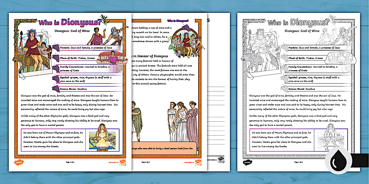 Dionysus Greek God Intermediate Reading Comprehension