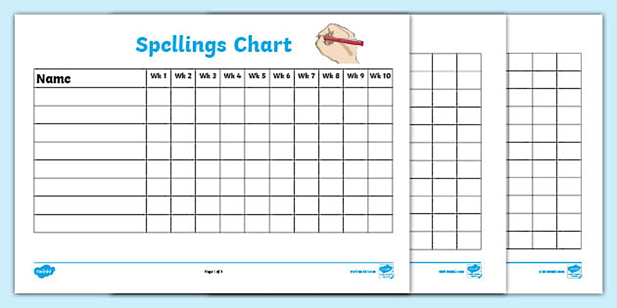 Class Spelling Record Wall Charts General Term - Twinkl