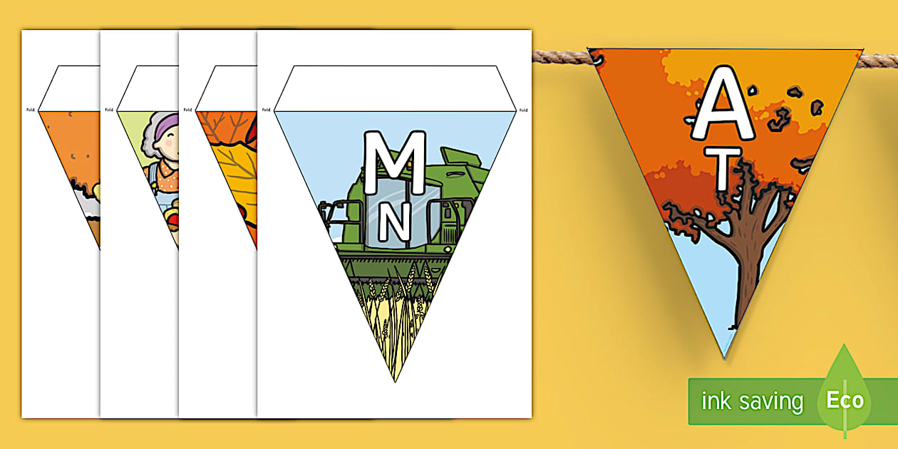 Autumn Display Lettering Bunting Romanian/English - Twinkl