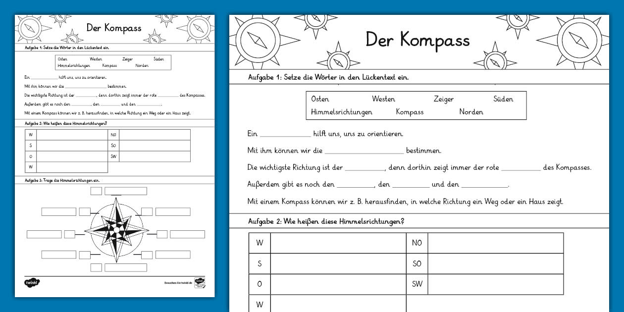 Den Kompass in der Grundschule lesen lernen – Arbeitsblatt