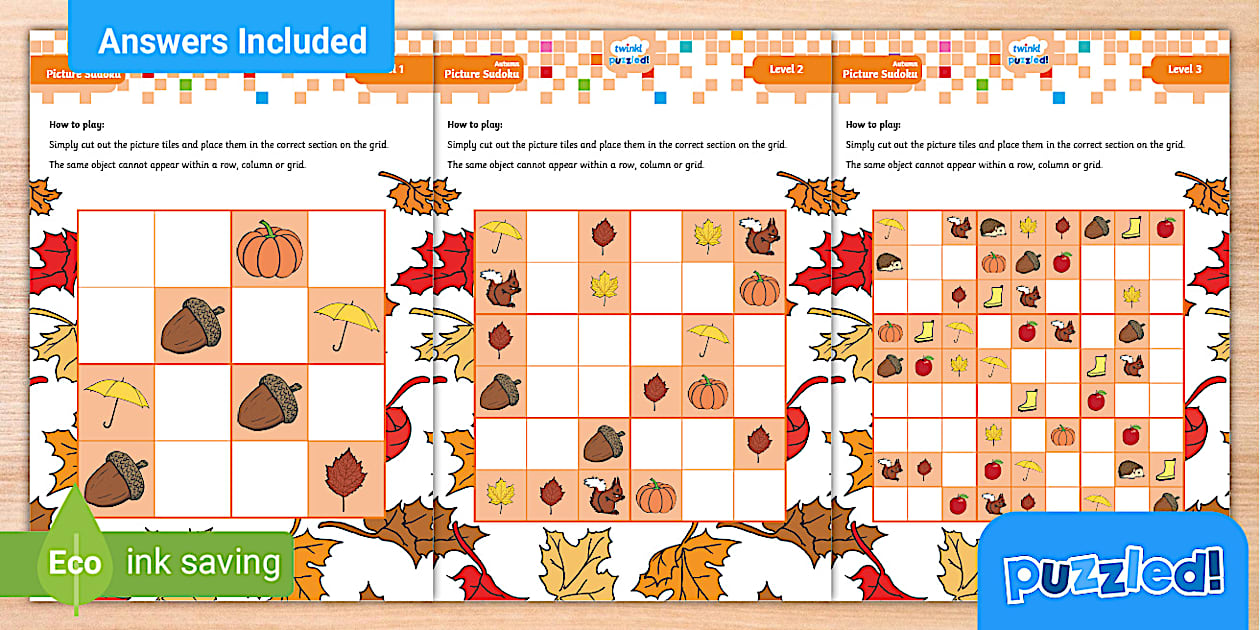 Autumn Picture Sudoku Puzzle - Twinkl - Kids Puzzles