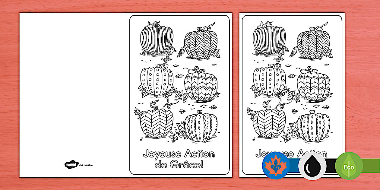 Pumpkin Thanksgiving Colouring Card French - Twinkl