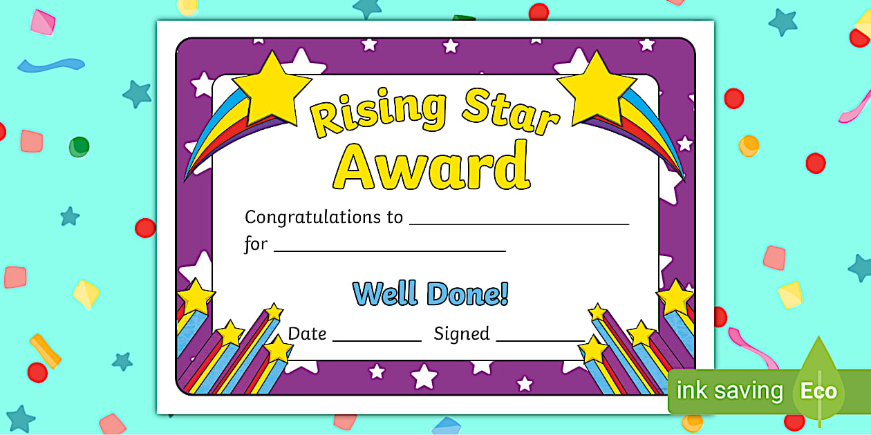 Rising Star Certificate (l'enseignant a fait) - Twinkl