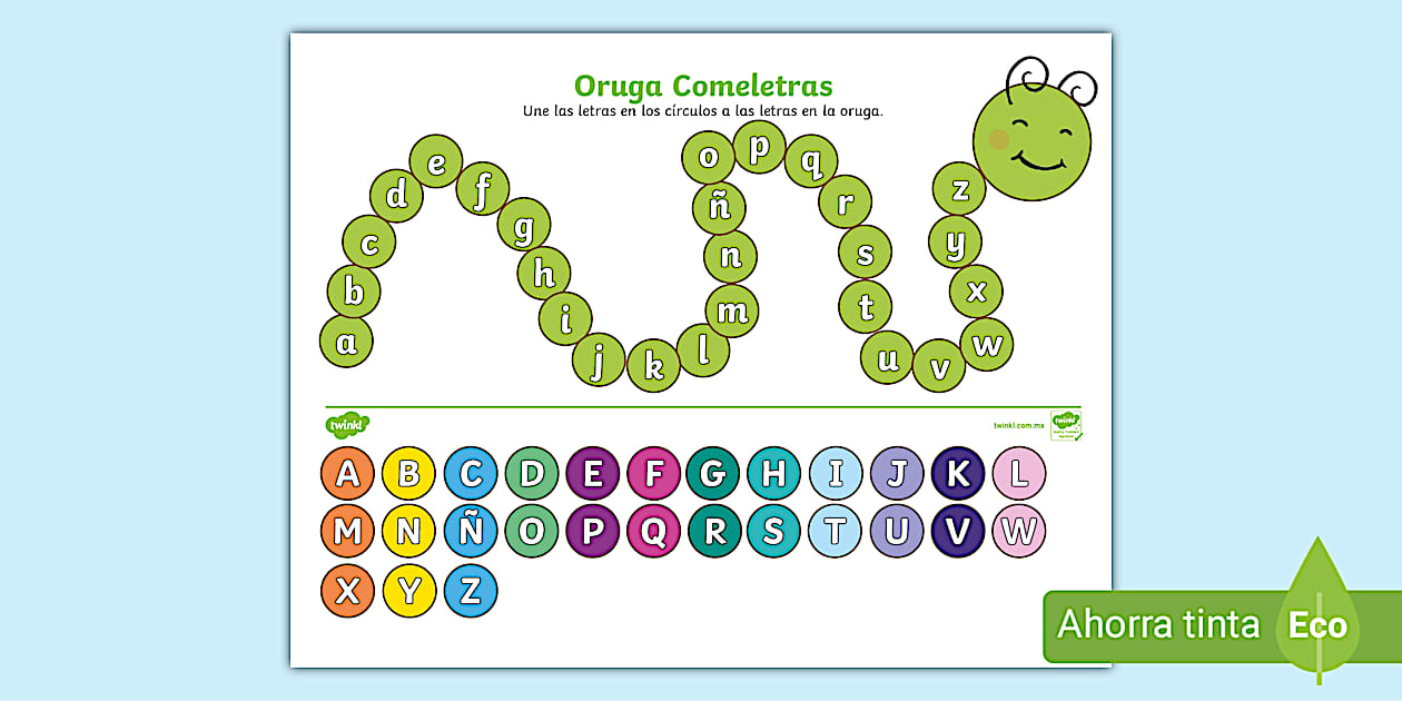Hoja de actividad: Abecedario Oruga mayúsculas y minúsculas