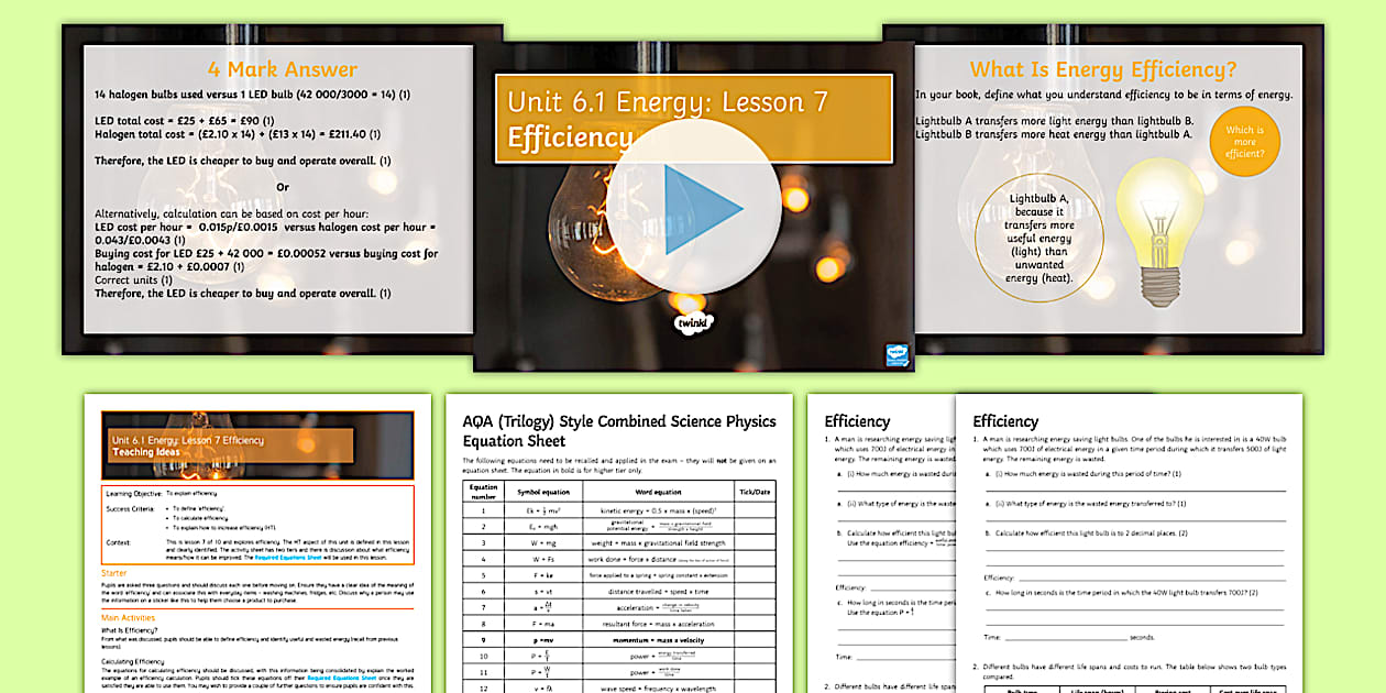 AQA Energy Lesson 7: Efficiency | Beyond Secondary - Twinkl