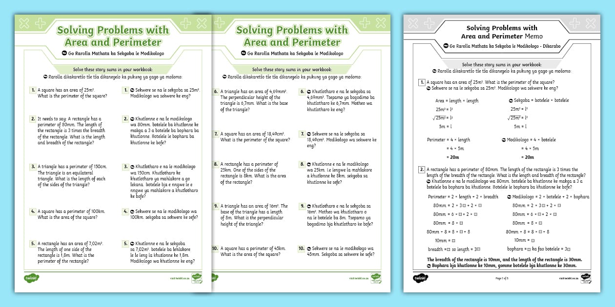 Solving Problems with Area and Perimeter-Sepedi - Twinkl