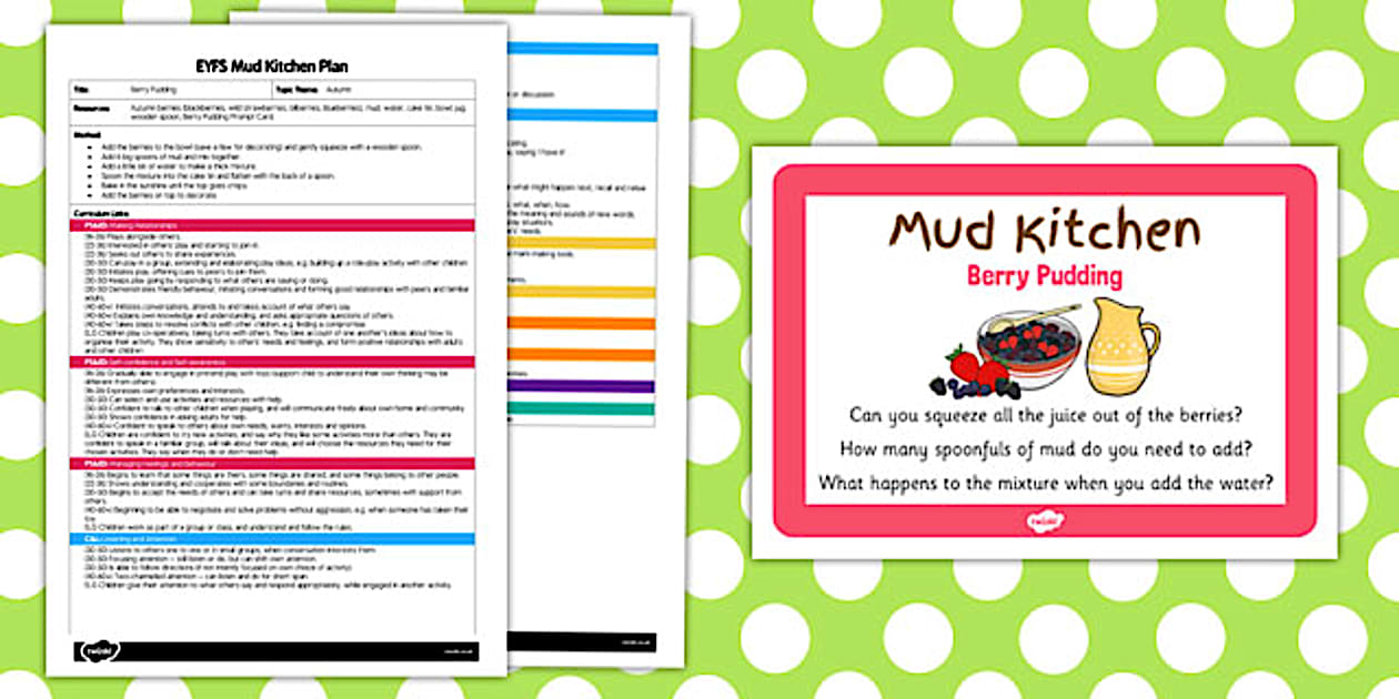 Black and White Berry Pudding EYFS Planning Mud Kitchen