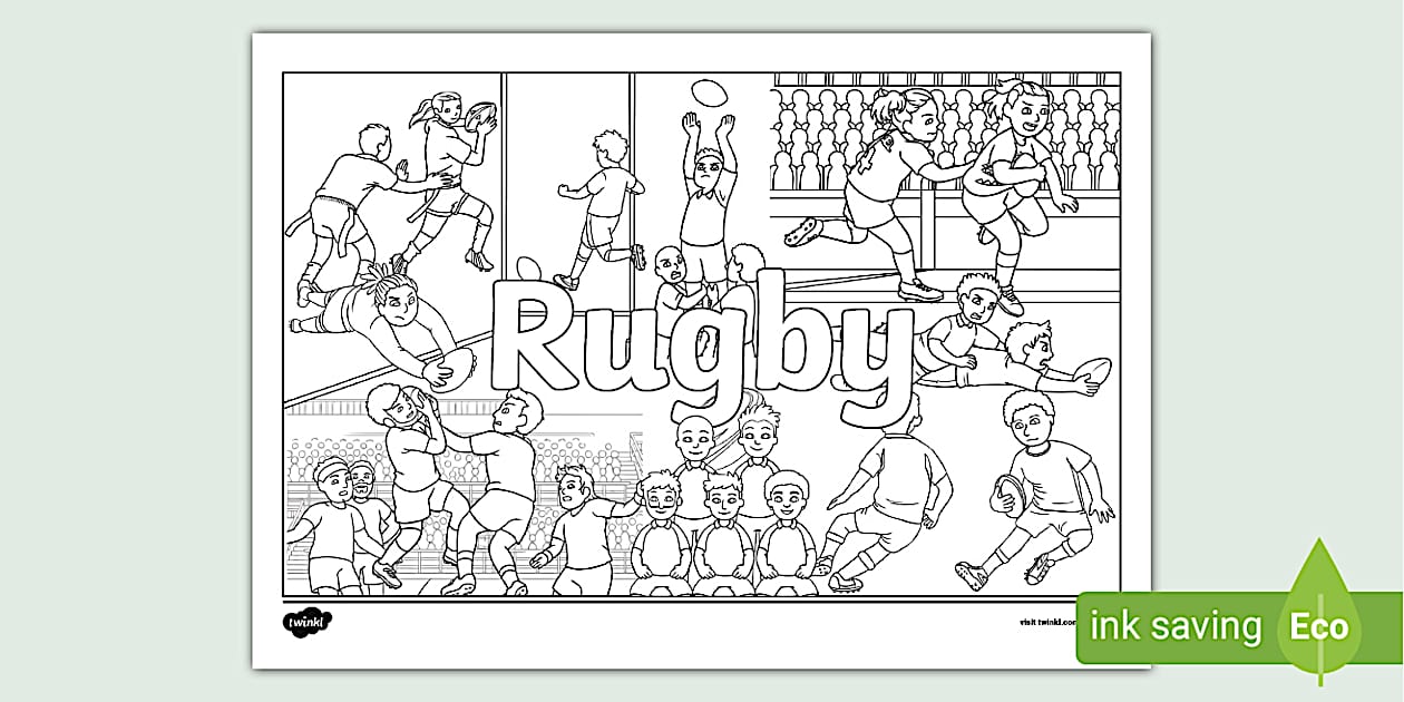 Rugby Montage Colouring Sheet, Rugby Colouring - Twinkl