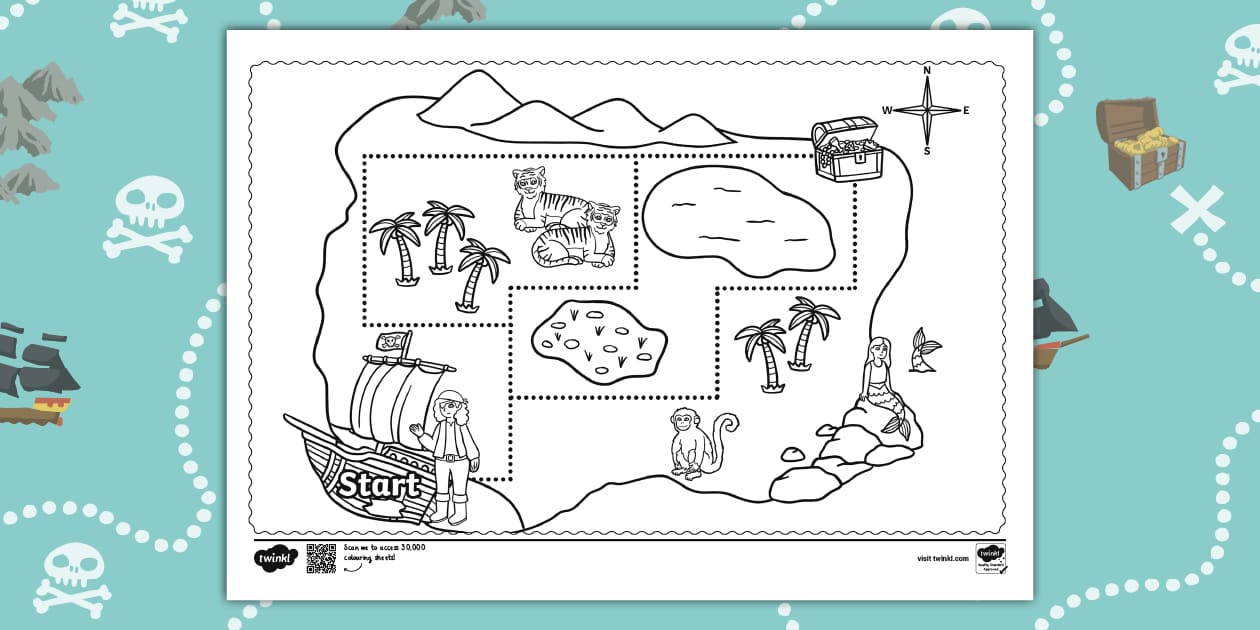 Treasure Map Colouring Sheet - Colouring Sheets - Twinkl