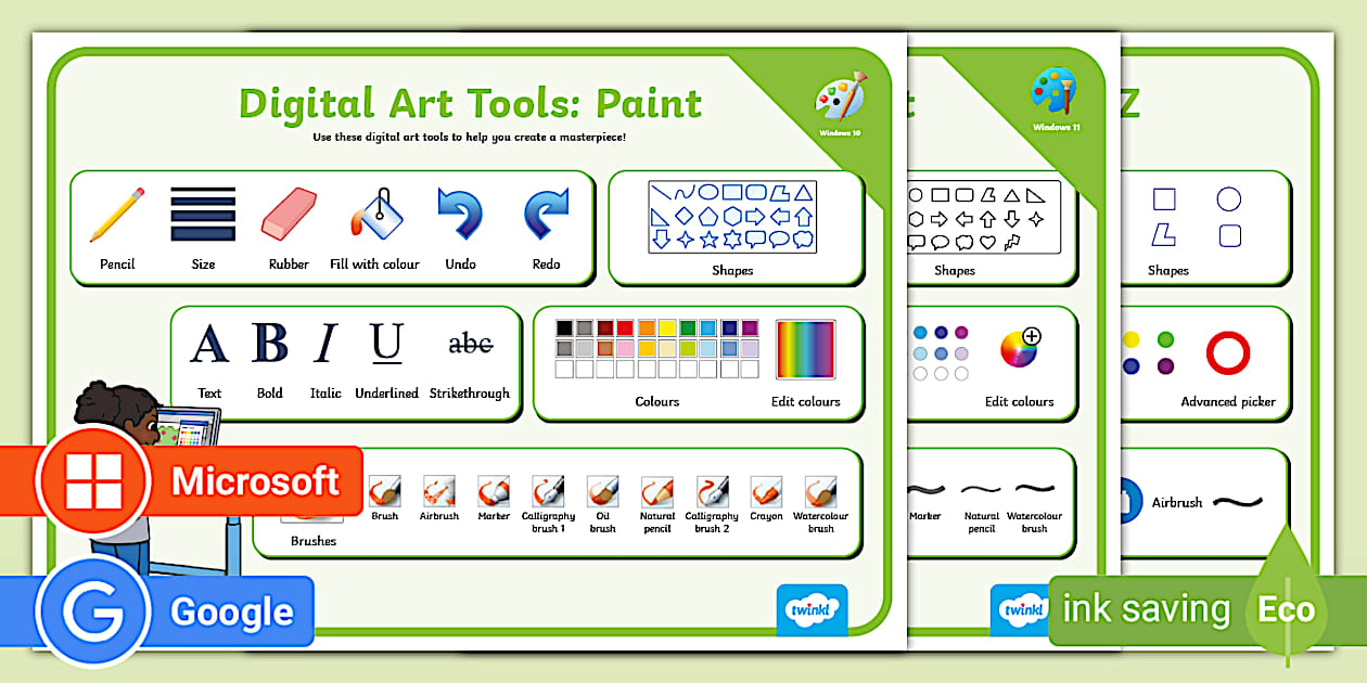 KS1 Digital Art Tools Help Mat (Teacher-Made) - Twinkl