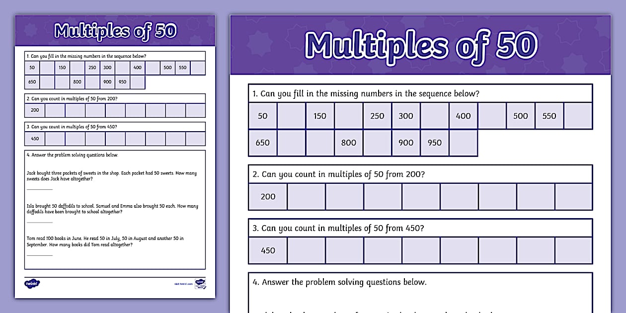 Multiples of 50 Activity Sheet (teacher made) - Twinkl