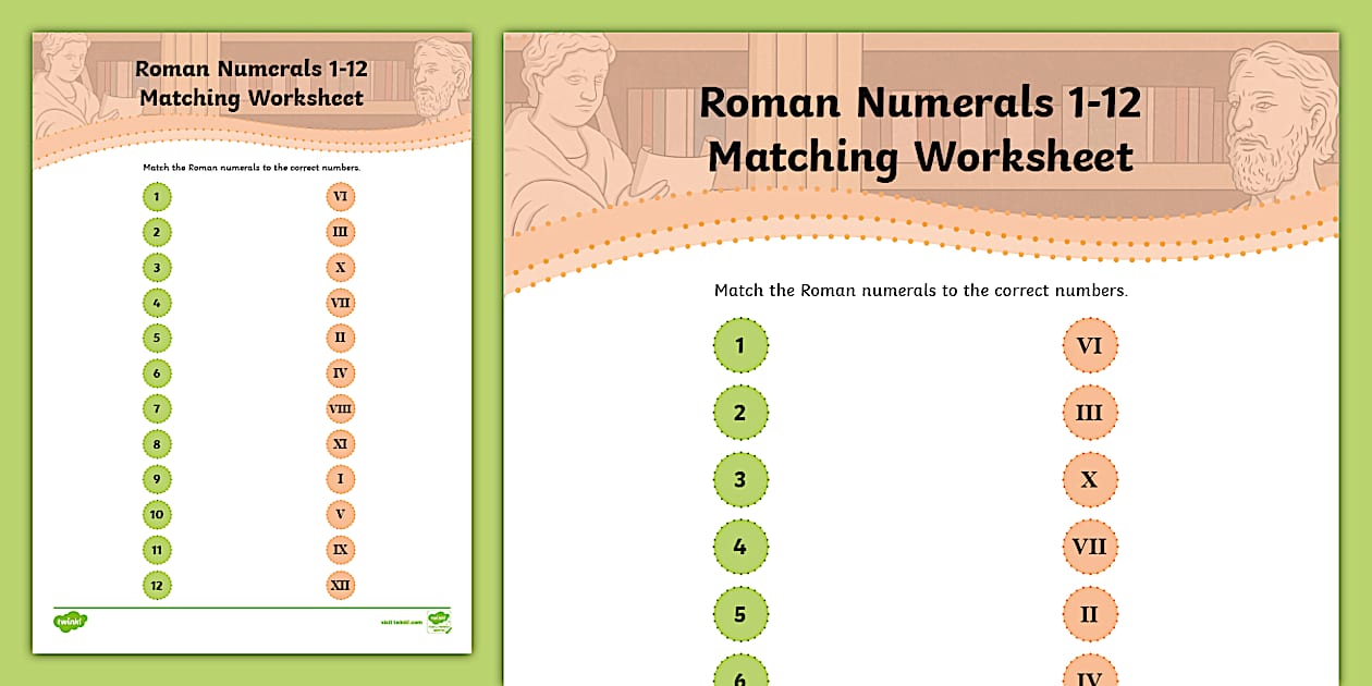 Roman Numerals 1-12 Matching Activity Sheet (teacher made)
