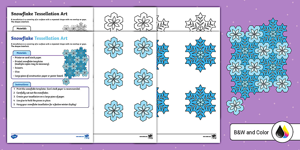 Snowflake Tessellation Art Worksheet (teacher made) - Twinkl