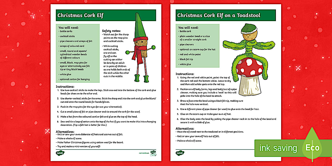 KS2 Make Christmas Cork Elves Craft Instructions - Twinkl