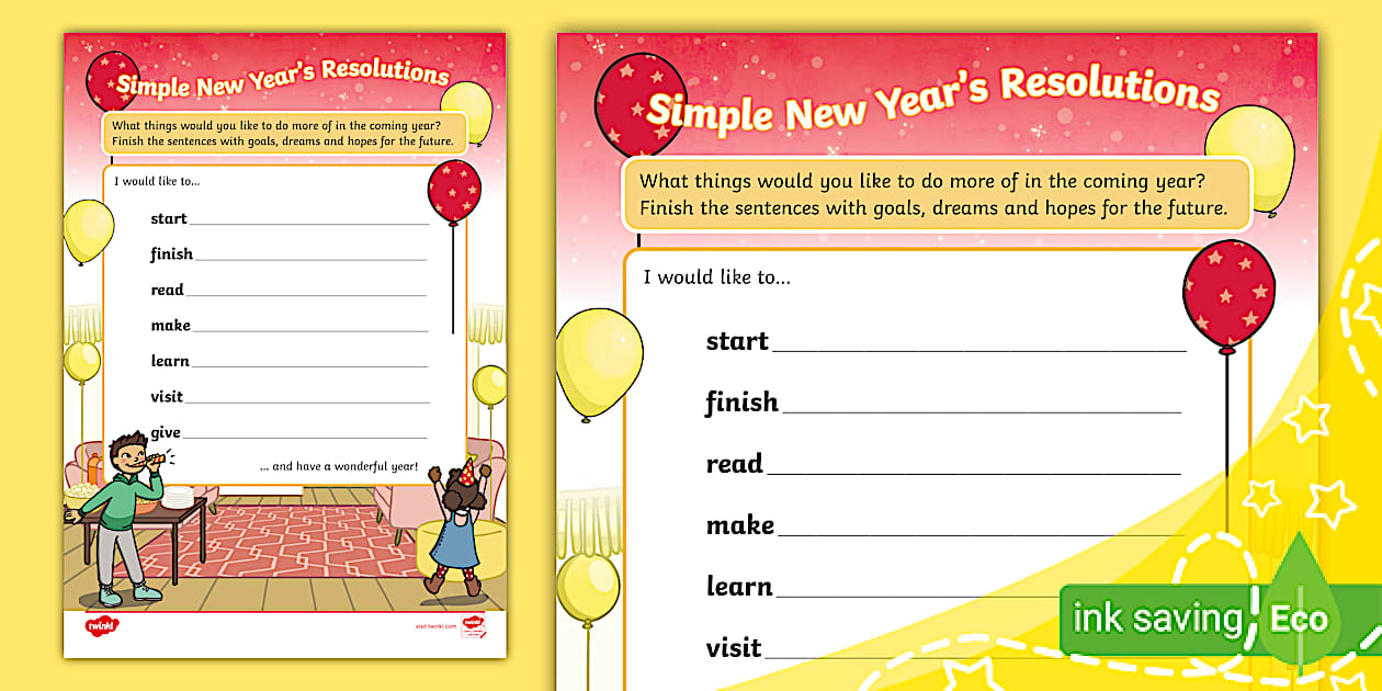 Simple New Year Resolutions (teacher made) - Twinkl