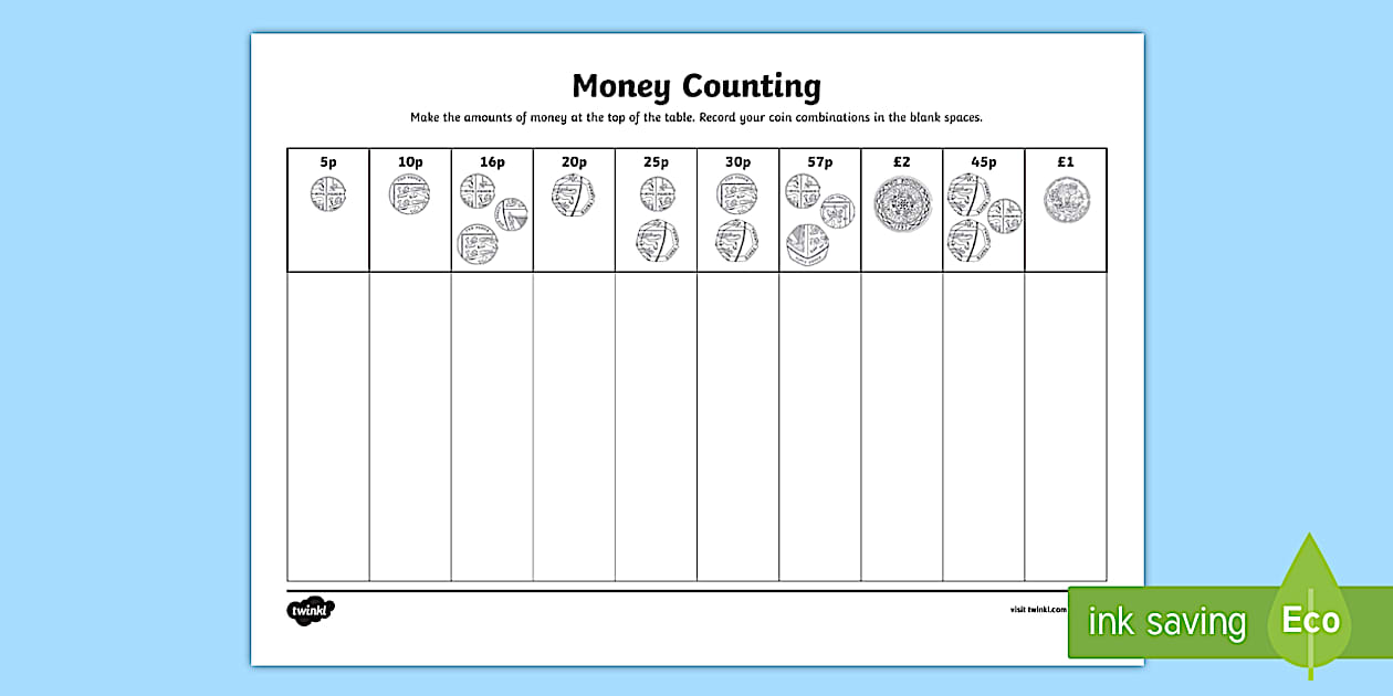 Money Counting and Sorting Worksheets (teacher made)