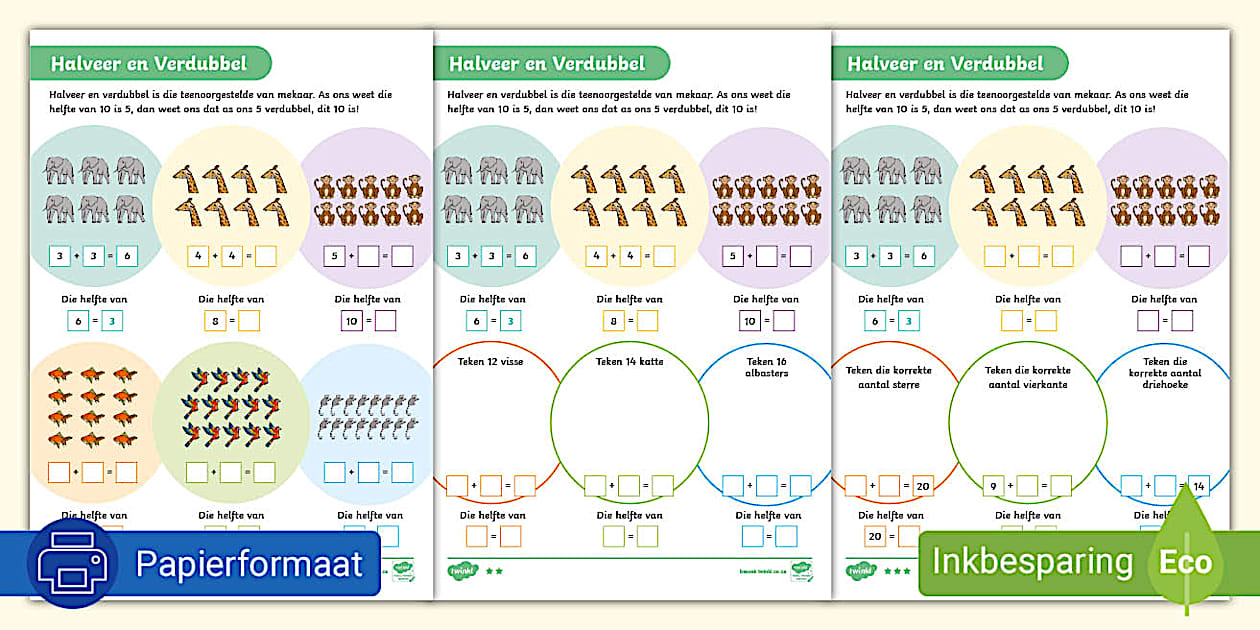 Halveer en Verdubbel Werkkaarte (Teacher-Made) - Twinkl