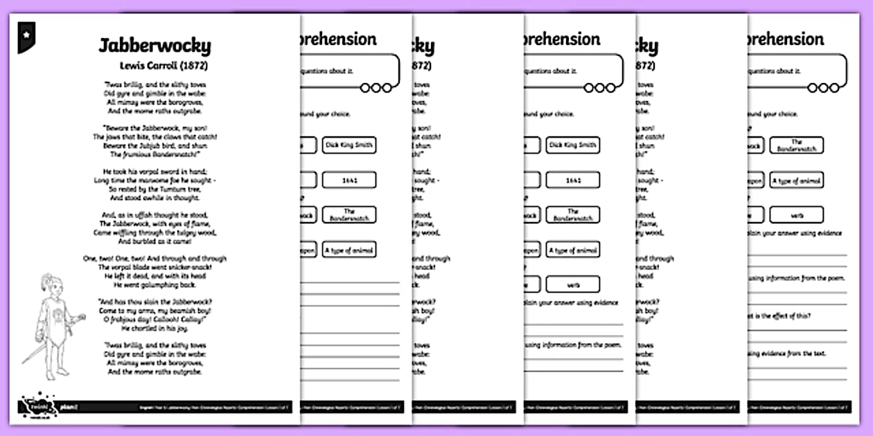 Jabberwocky Differentiated Comprehension Worksheet / Worksheets , worksheet