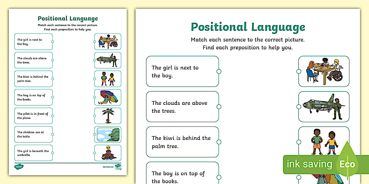 Positional Language Matching Activity (teacher made)