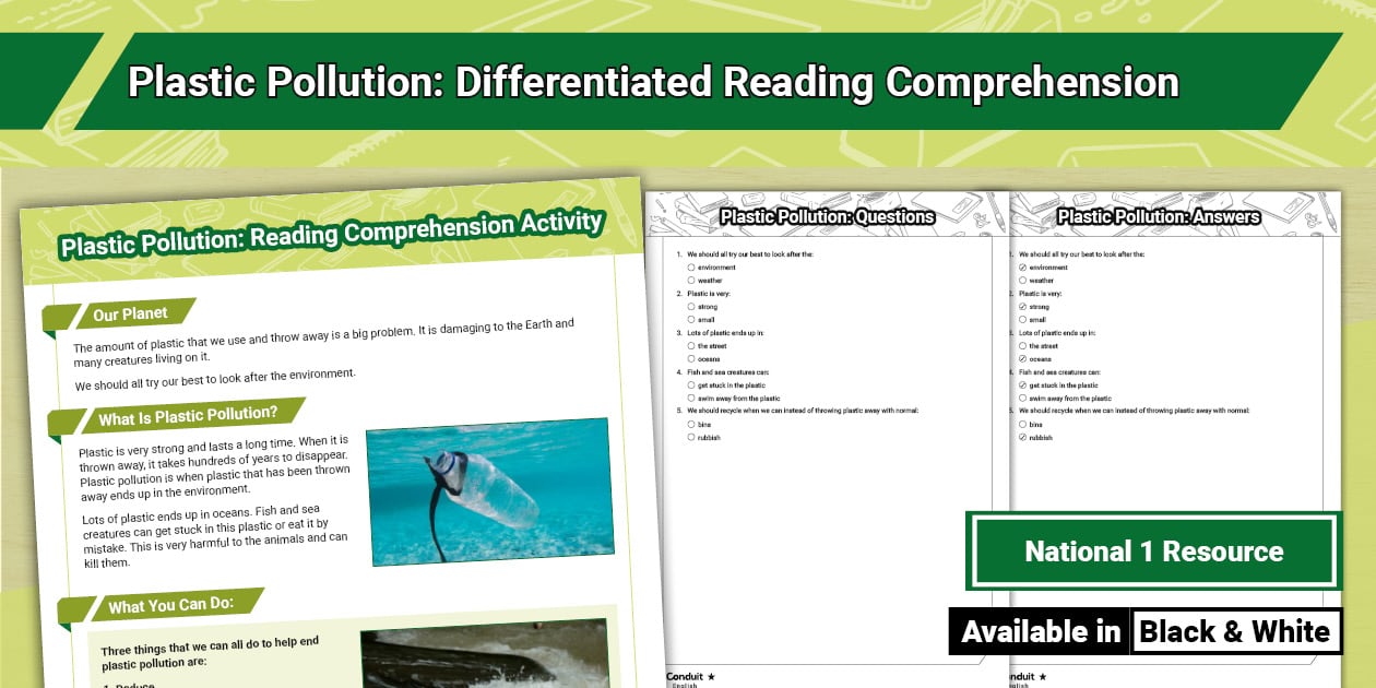 Plastic Pollution Reading Differentiated Comprehension