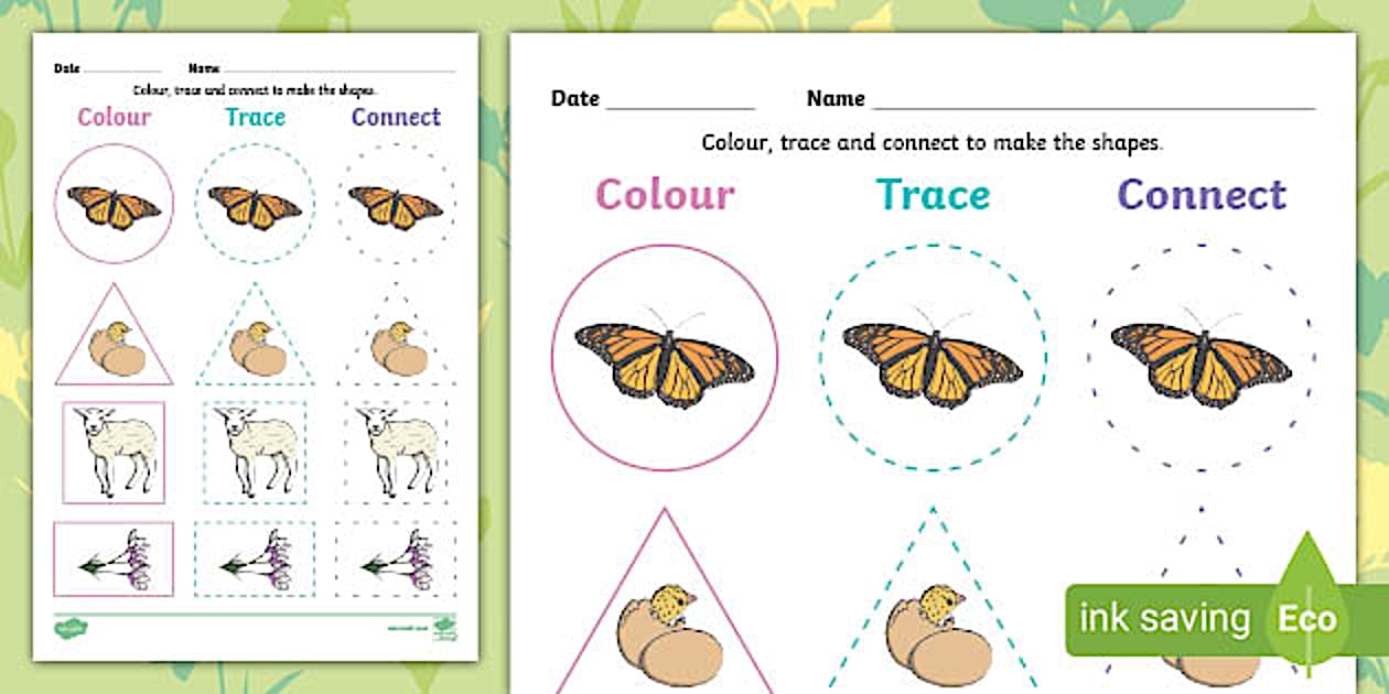 Spring 2D Shape Colour Trace and Join the Dots - Twinkl