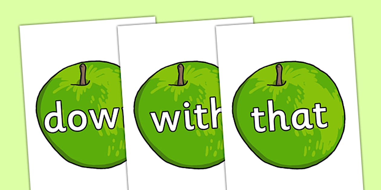 Cursive Phase 3 High Frequency Words on Apples - Twinkl