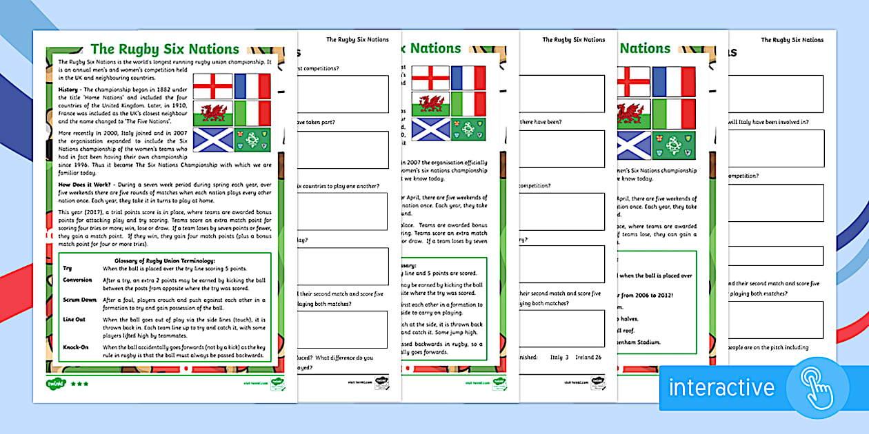The Rugby Six Nations Differentiated Comprehension - Twinkl
