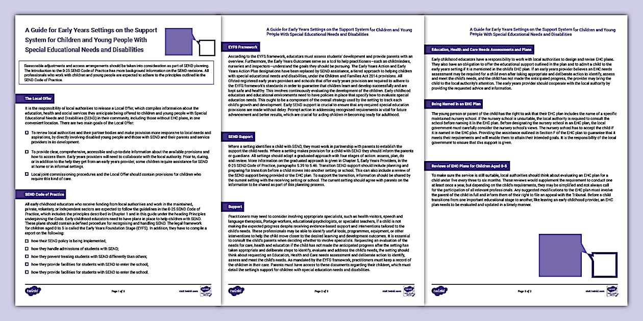 A Guide for Early Years Settings on the Support System for Children and ...