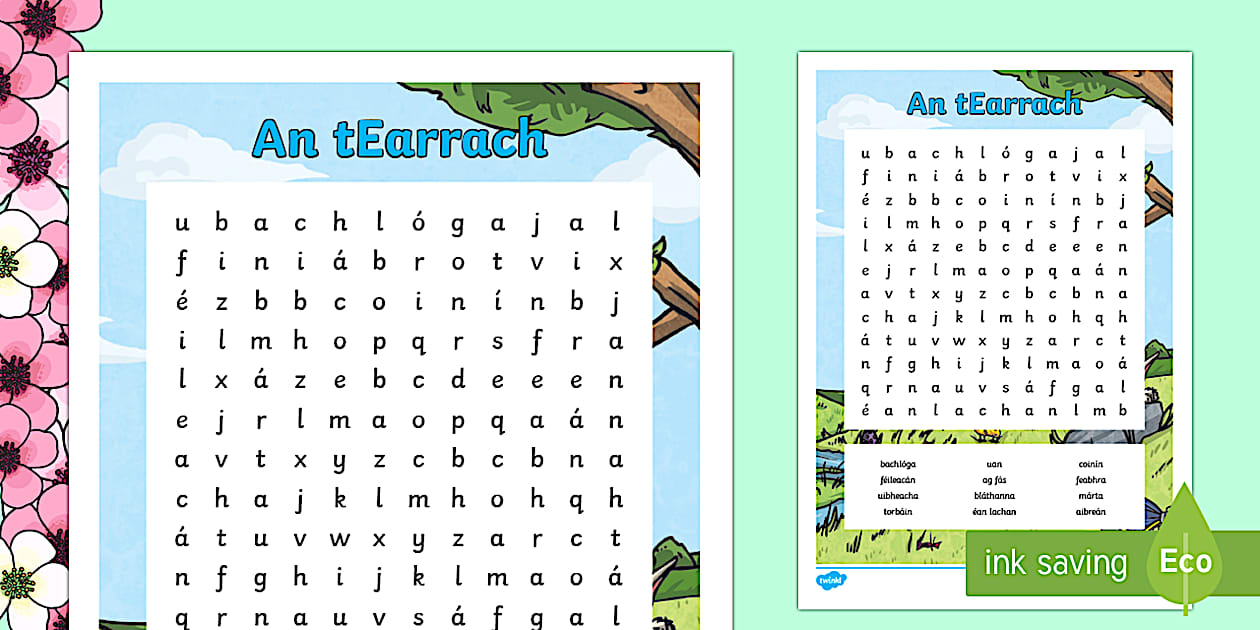 Spring (An tEarrach) Word Search Gaeilge - Twinkl