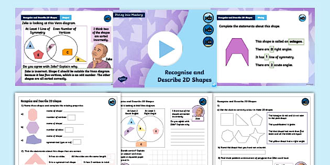 Y3 White Rose Maths: Recognise & Describe 2D Shapes Teaching Pack