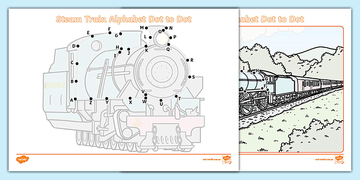 Steam Train Alphabet Dot to Dot Worksheets (teacher made)